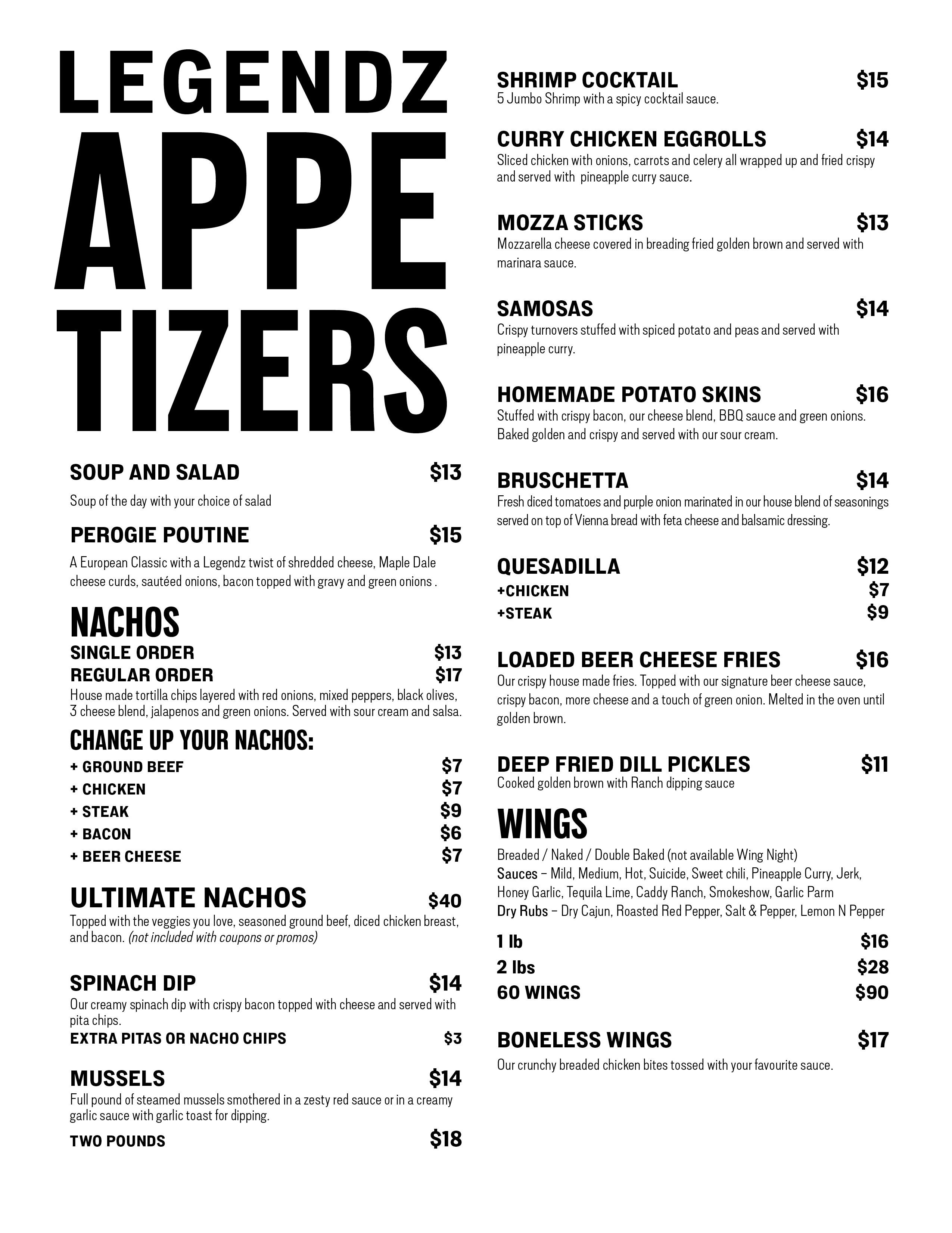 MENU - Legendz Pub