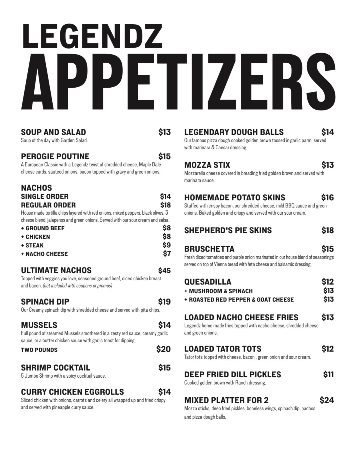 MENU - Legendz Pub
